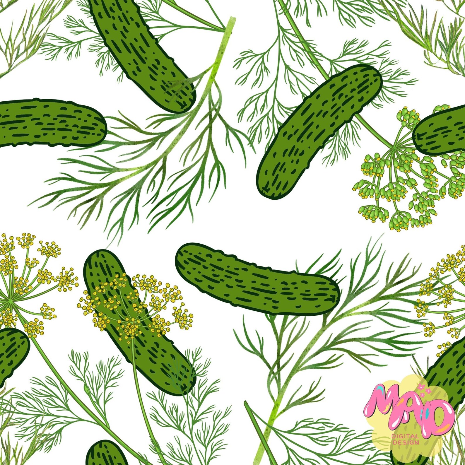 Whimsical Pickles Seamless Pattern Fabric Design, Dill and Pickle ...