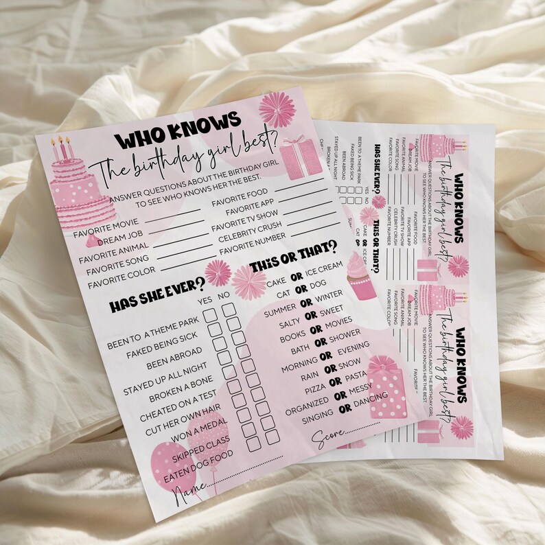 Who Knows the Birthday Girl Best Game Printable, Fun Party Games for ...