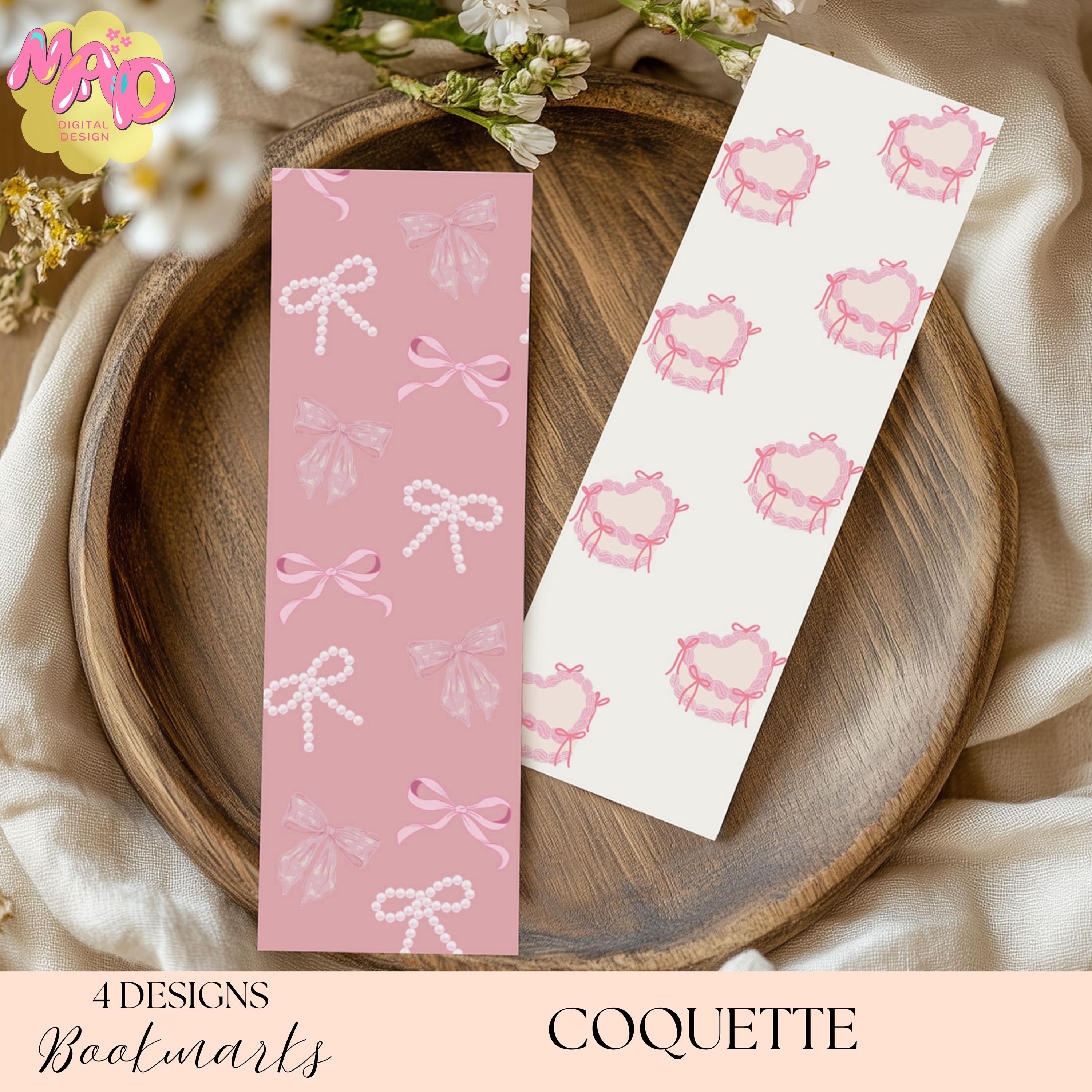 Pink Coquette Bookmark Printable Bundle, Girly Bows Bookmarks ...