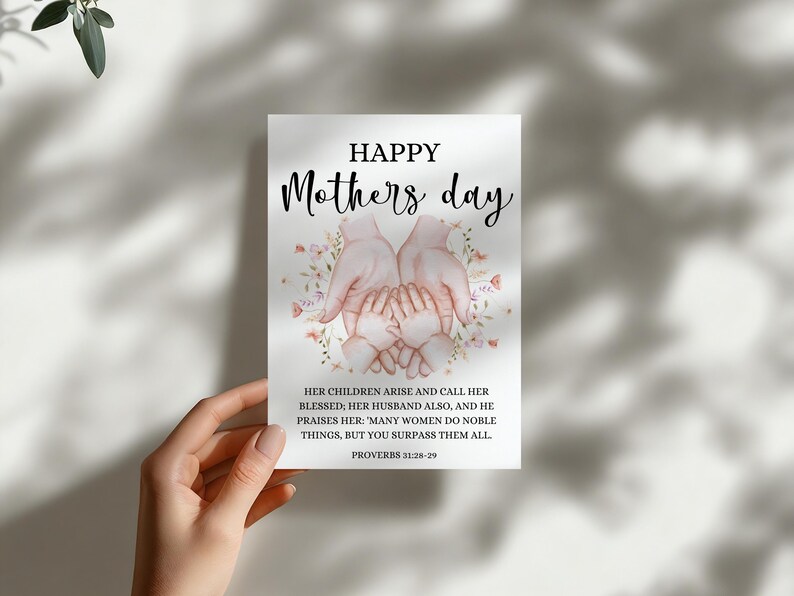 Floral Mother's Day Card Printable, Bible Verse Mothers Day Greeting ...