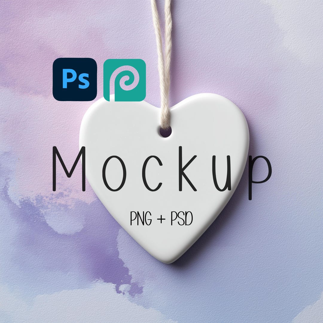 Watercolor Heart Ornament Mockup PSD for Valentine's Day : Ceramic ...