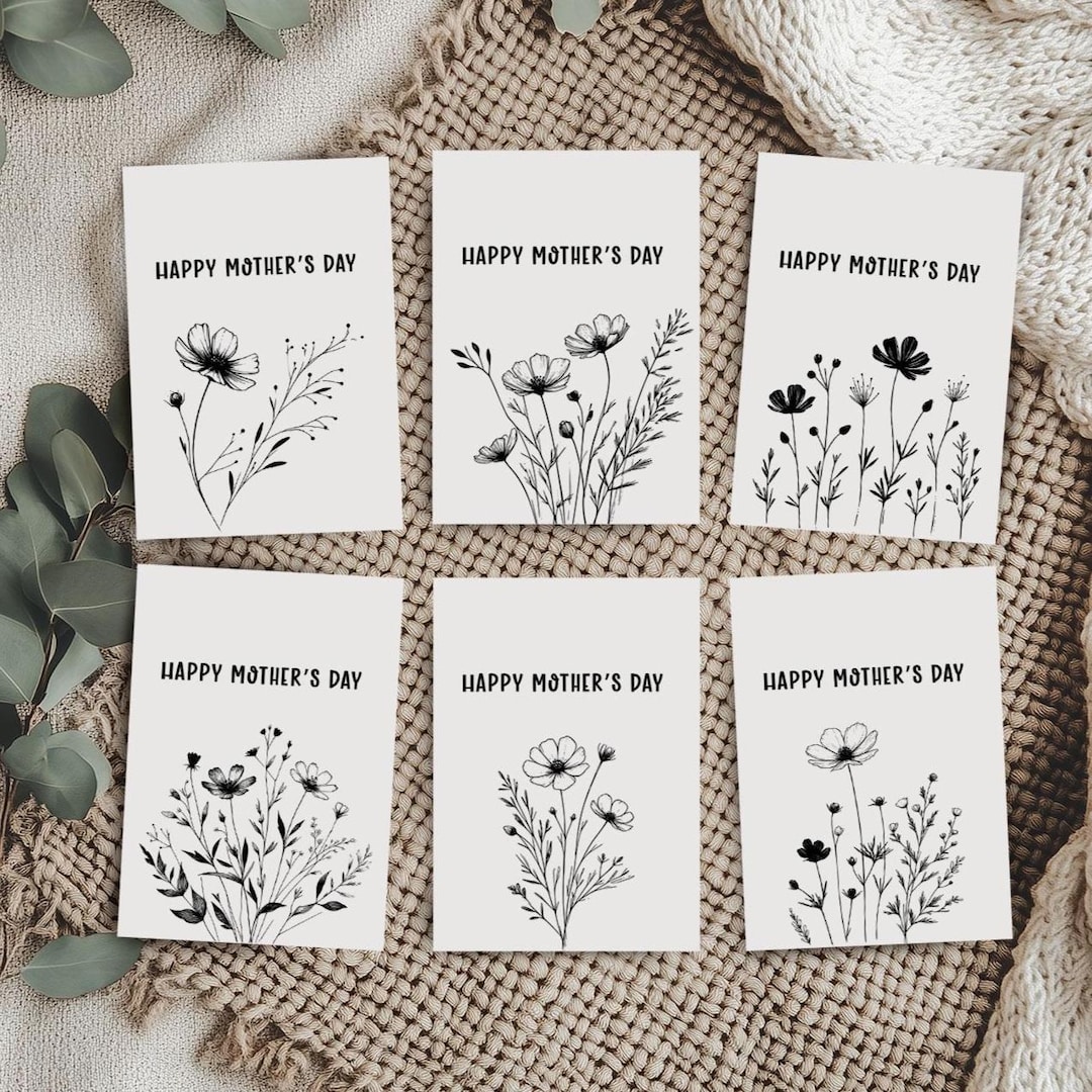 Set of Black & White Mother's Day Cards Printable, Simple Happy Mothers ...
