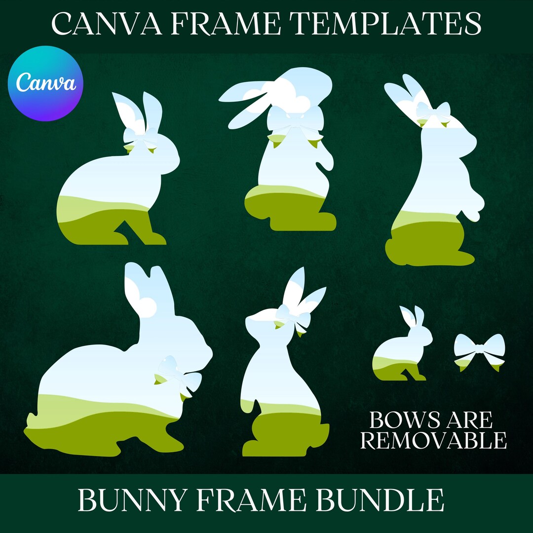 Easter Bunny Canva Frame Template, Rabbit and Bow Editable Frames ...