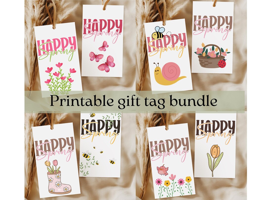 Happy Spring Gift Tag Bundle, Printable Hello Spring Gift Labels, Small ...