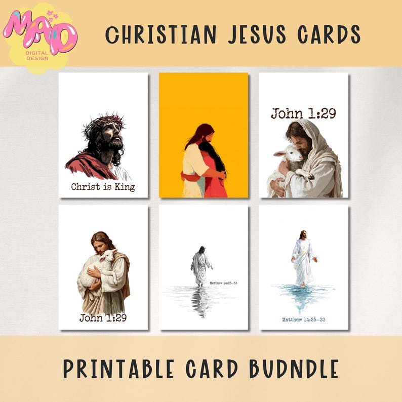 Christian Jesus Cards Printable Set, Jesus Christ Greeting Card Bundle ...