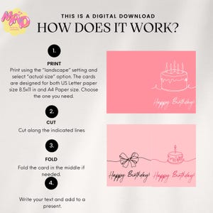 Set of Pink Birthday Cards Printable, Happy Birthday Greeting Card ...