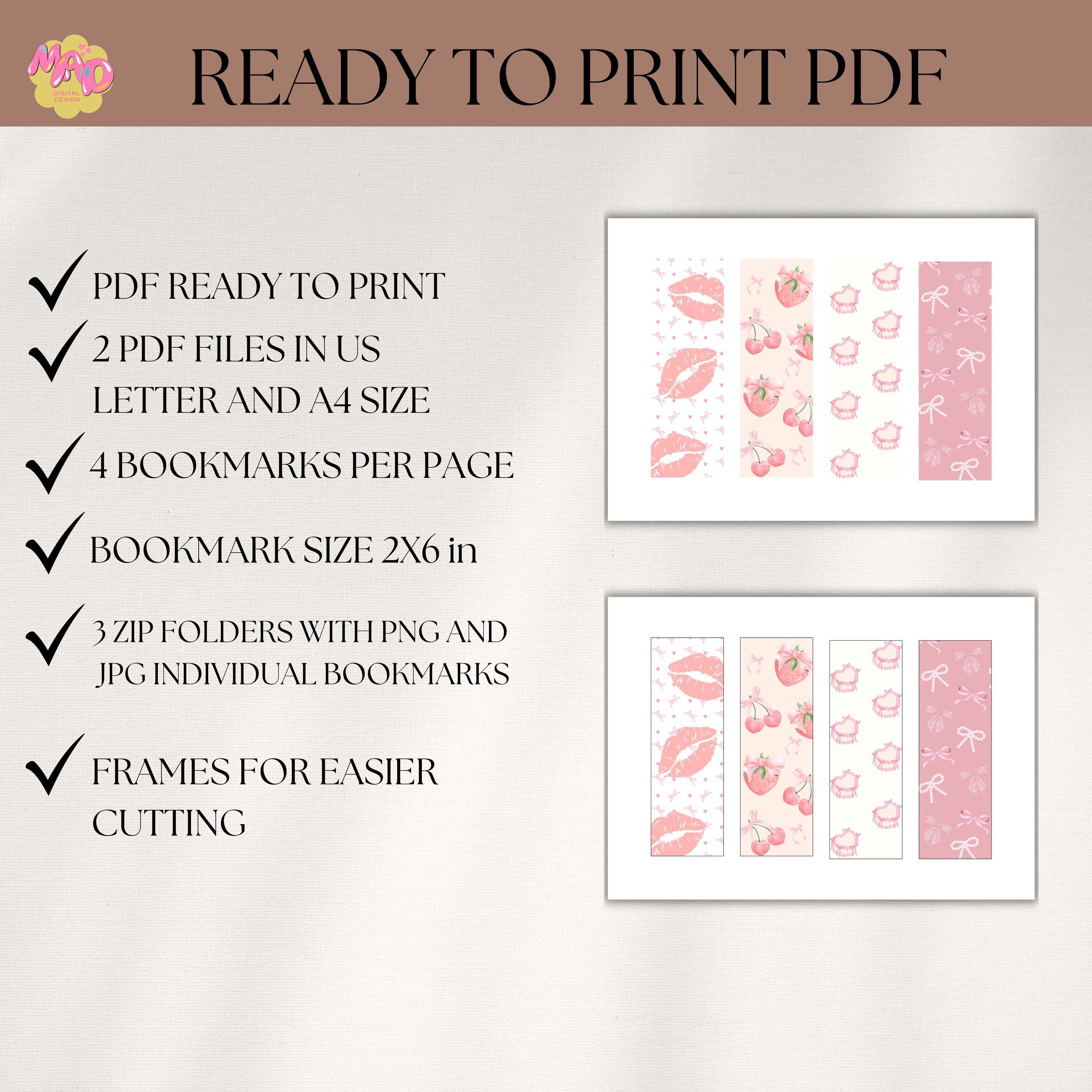 Pink Coquette Bookmark Printable Bundle, Girly Bows Bookmarks ...