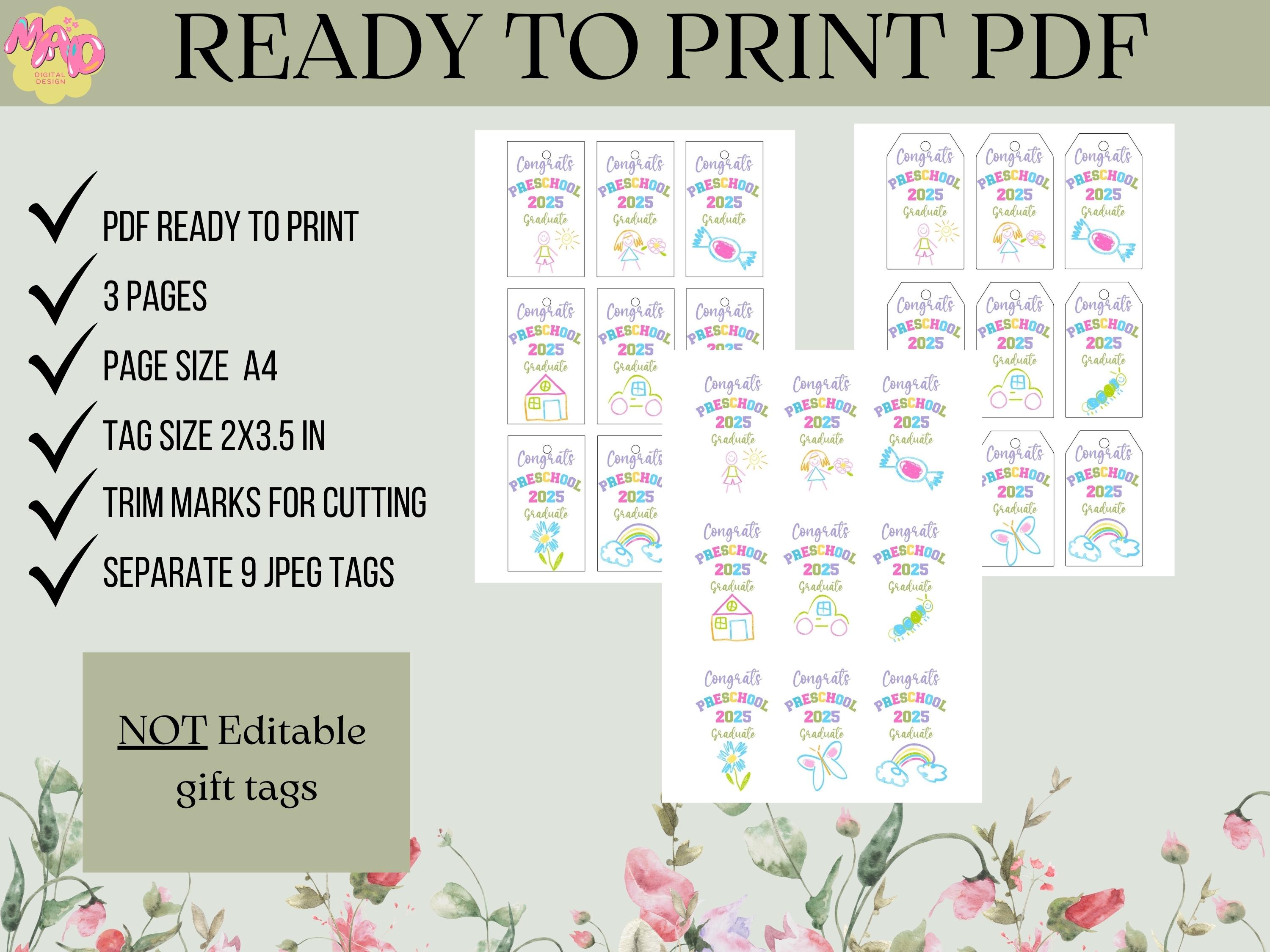 Preschool Graduation Gift Tag Bundle, Kindergarten Graduate Gift Labels ...