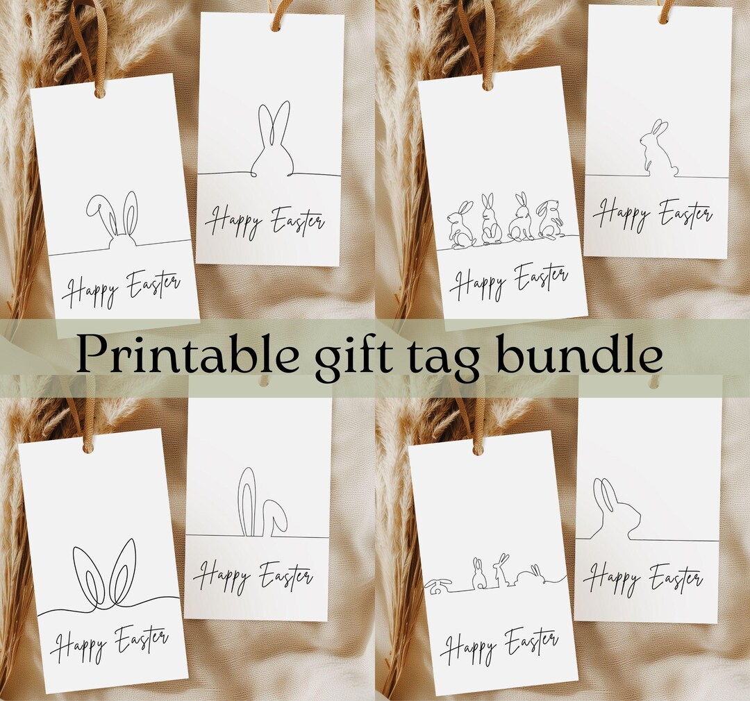 Minimal Monochrome Easter Bunny Gift Label Bundle, Happy Easter Black ...