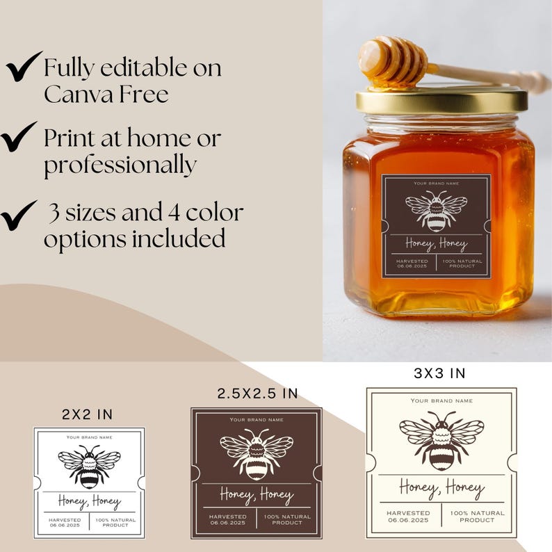 Custom Honey Label Template: Editable Canva Design (digital Download ...