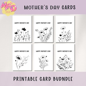 Set of Black & White Mother's Day Cards Printable, Simple Happy Mothers ...
