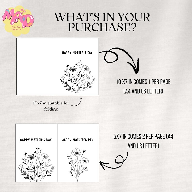 Set of Black & White Mother's Day Cards Printable, Simple Happy Mothers ...