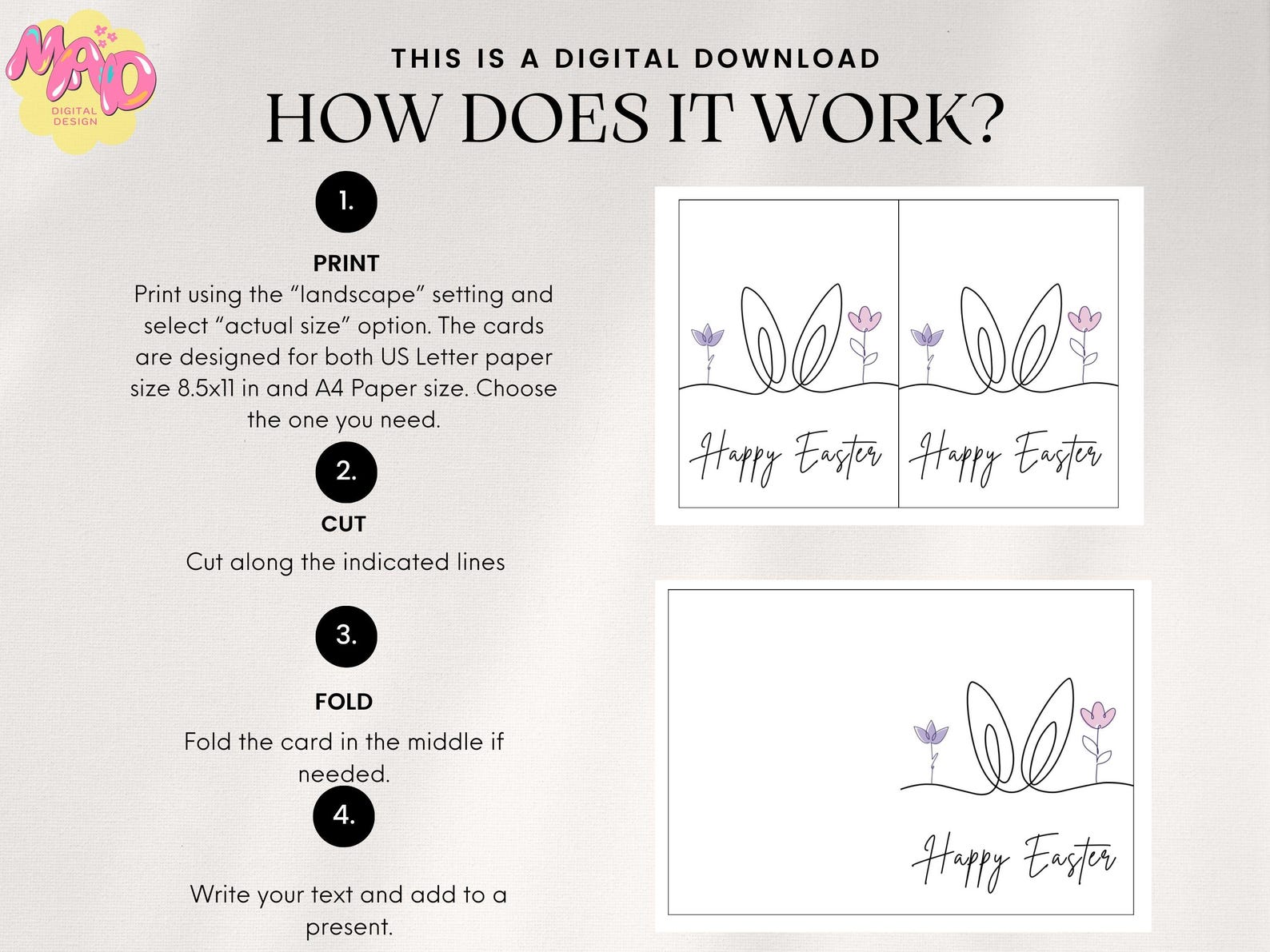 Set of Minimalistic Easter Bunny Cards Printable, Easter Basket ...