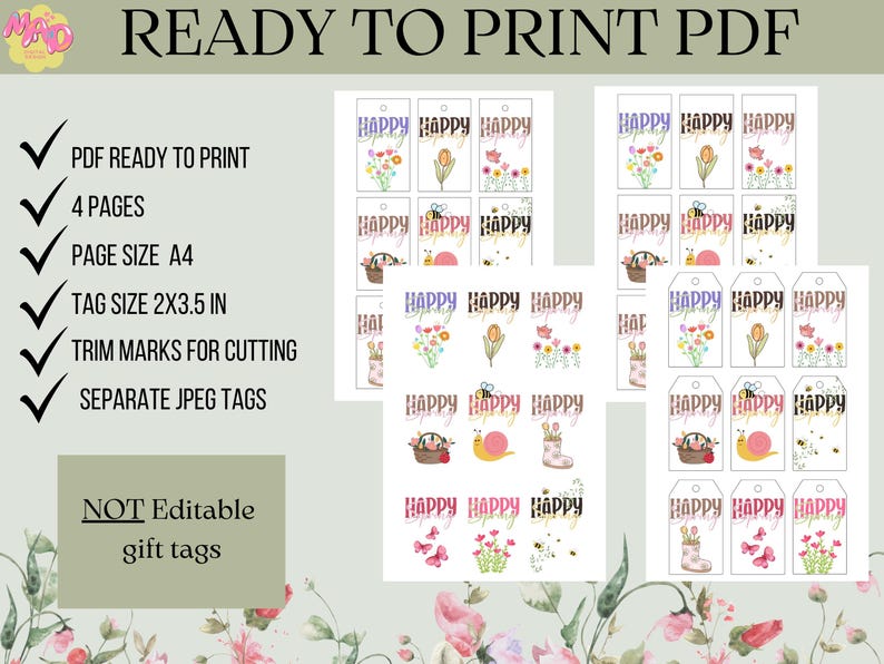 Happy Spring Gift Tag Bundle, Printable Hello Spring Gift Labels, Small ...