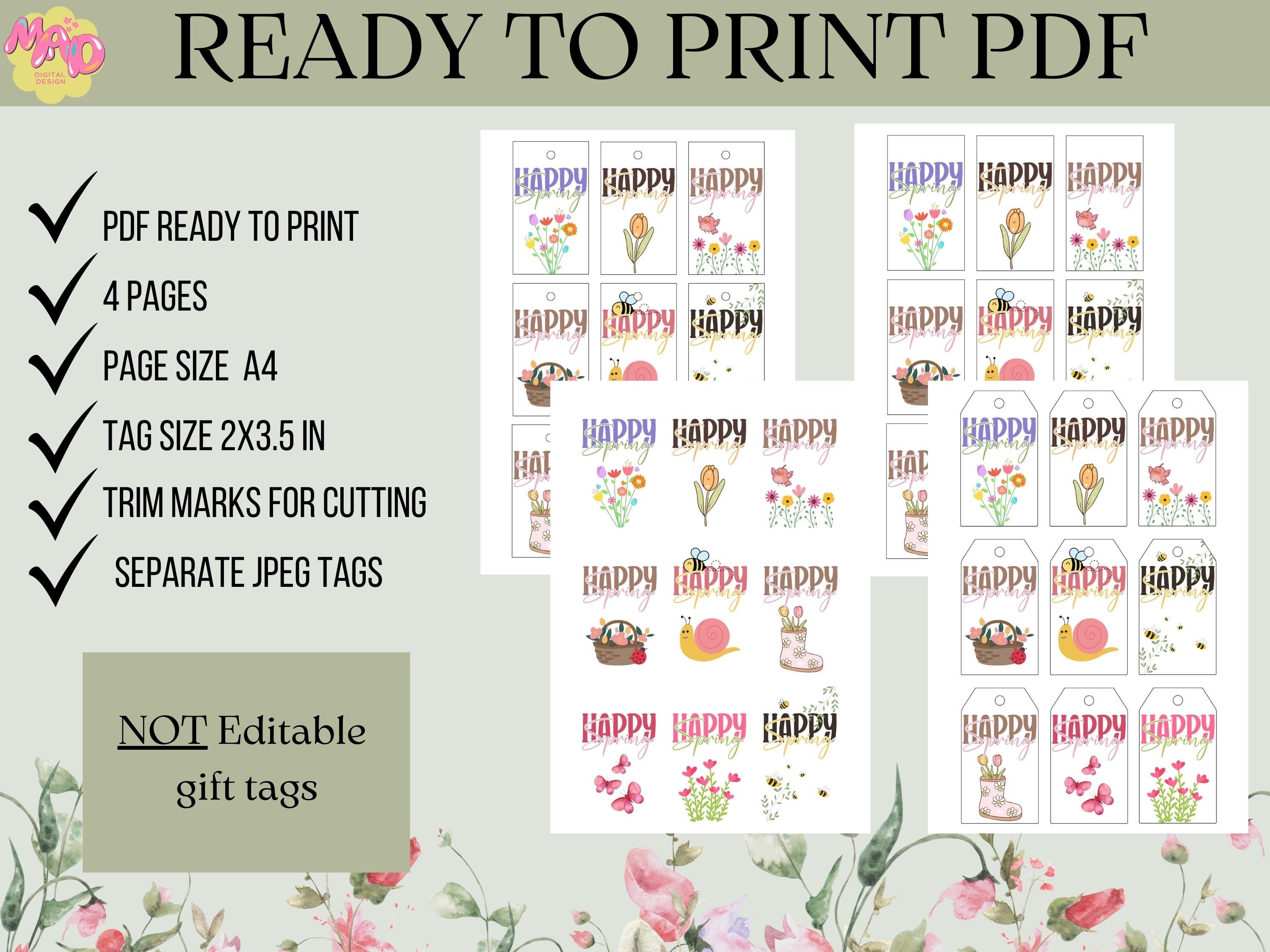 Happy Spring Gift Tag Bundle, Printable Hello Spring Gift Labels, Small ...