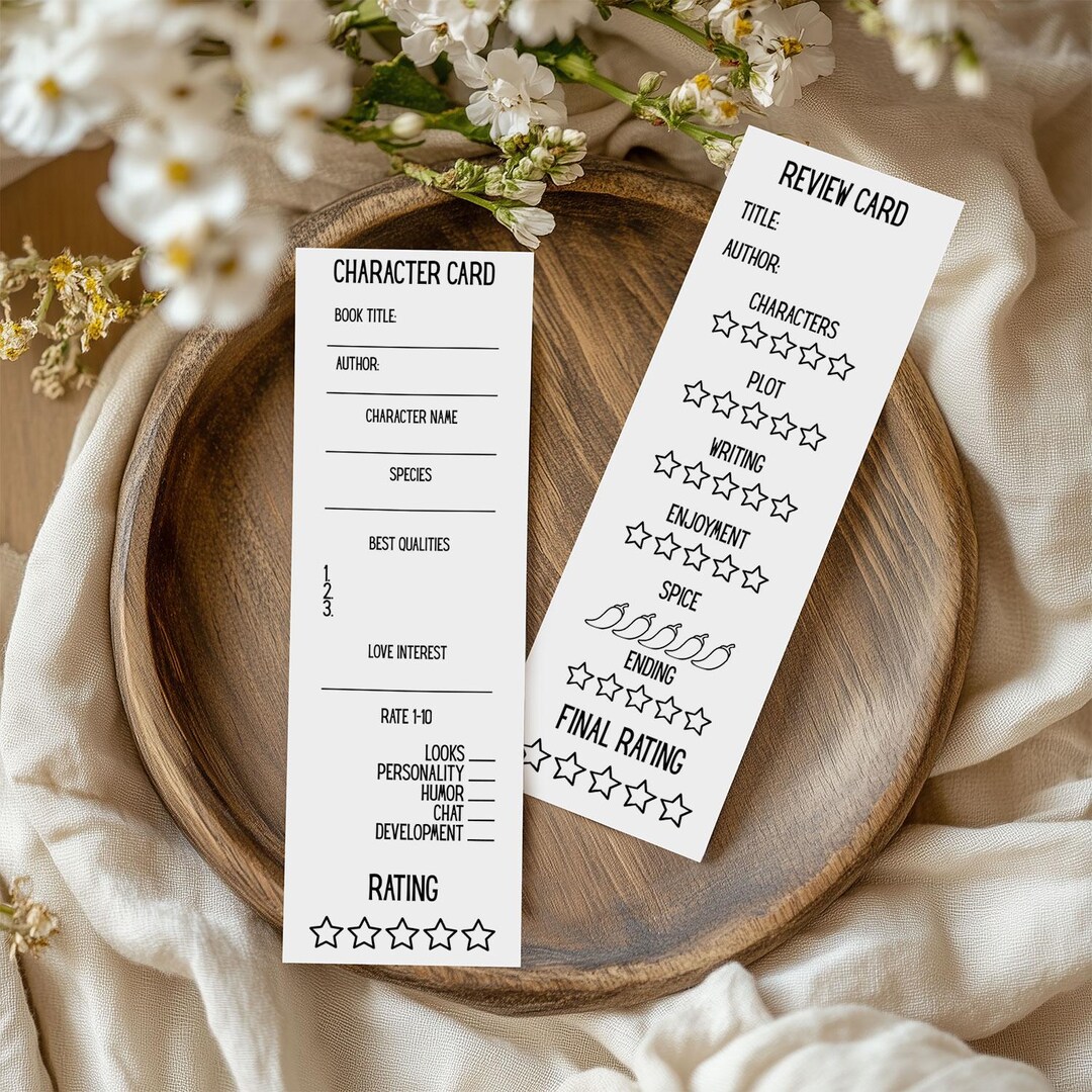 Book Review Bookmark: Printable Reading Journal + Character Review Card ...
