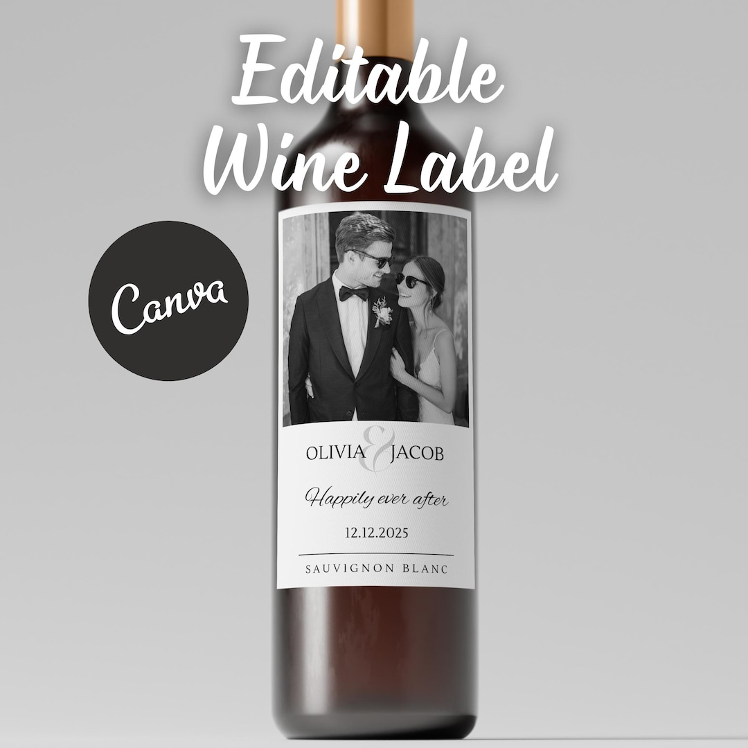 Wedding Wine Label Sticker Canva Template, Custom Anniversary Gift ...