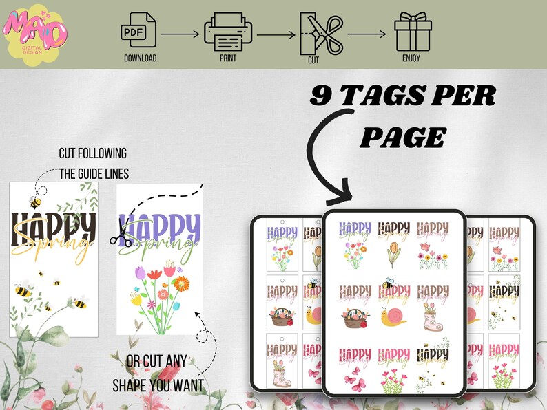 Happy Spring Gift Tag Bundle, Printable Hello Spring Gift Labels, Small ...