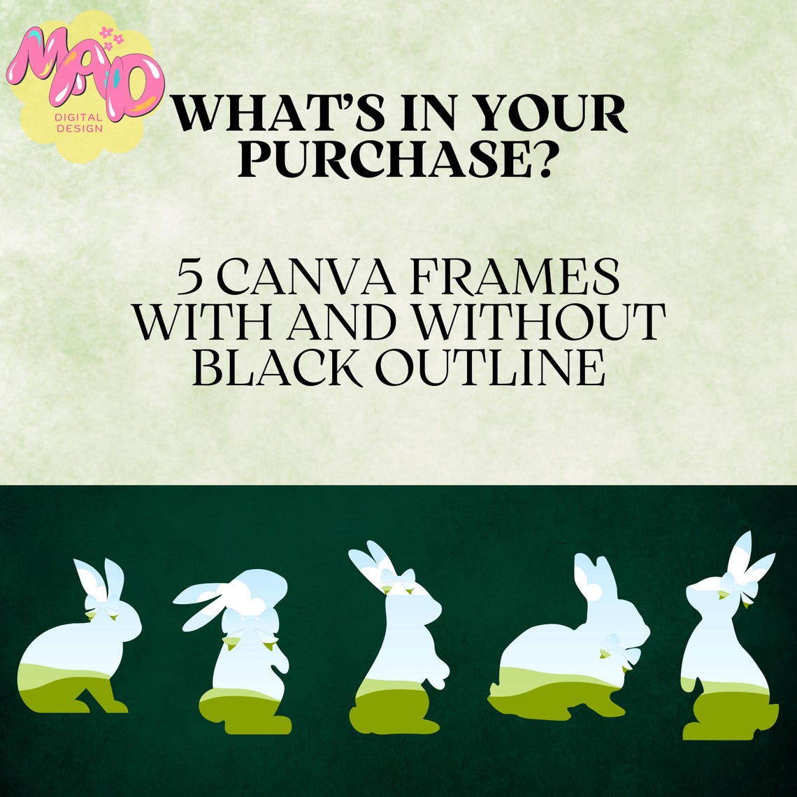 Easter Bunny Canva Frame Template, Rabbit and Bow Editable Frames ...