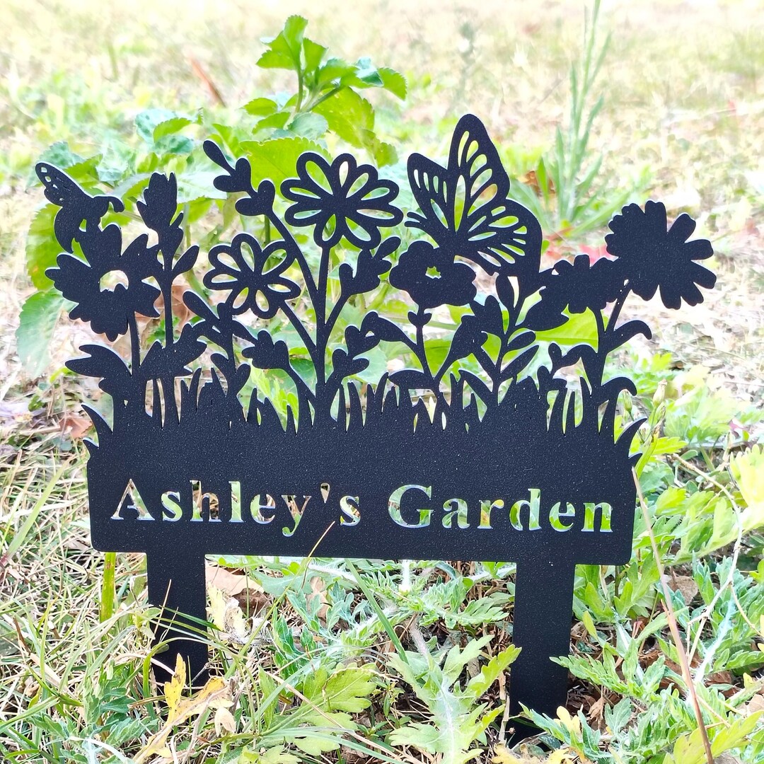 Personalized Garden Metal Sign With Stakes,custom Garden Name Sign ...