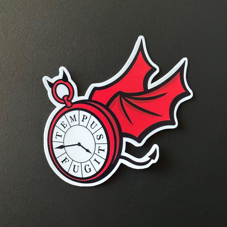 Tempus Fugit "time Flies" Sticker, Pocket Watch Demon - Etsy