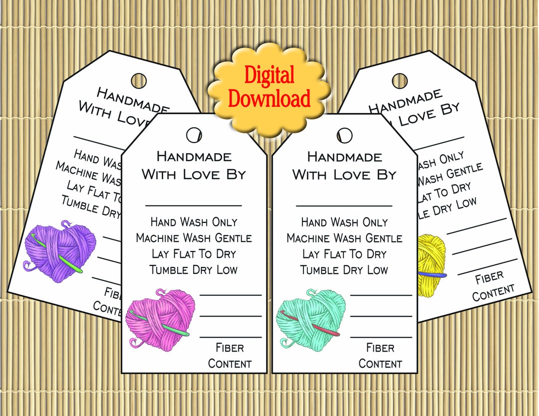 Handmade With Love Gift Tags Tags for Handmade Crochet Items With Care ...