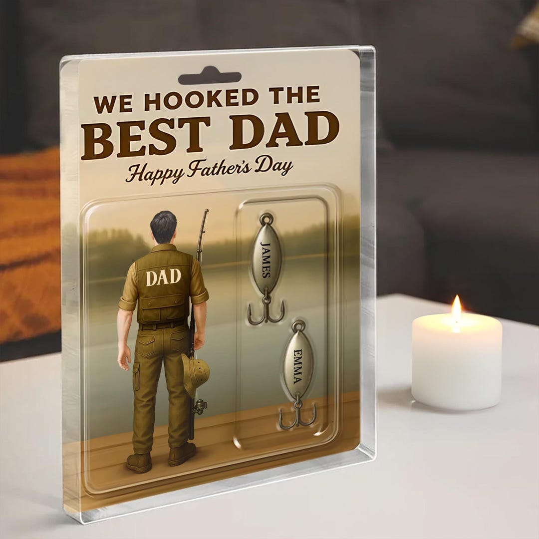 Hooked the Best Dad Fishing Custom Figure, Custom Acrylic Block Plaque ...