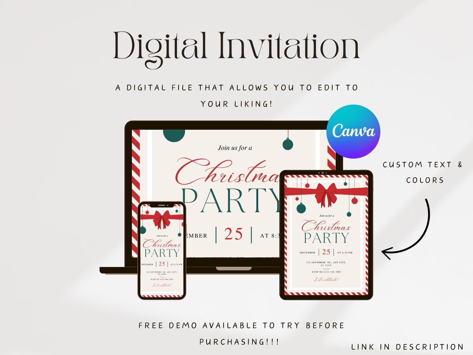 Christmas Invitation Digital Download | Printable Holiday Party Invite ...