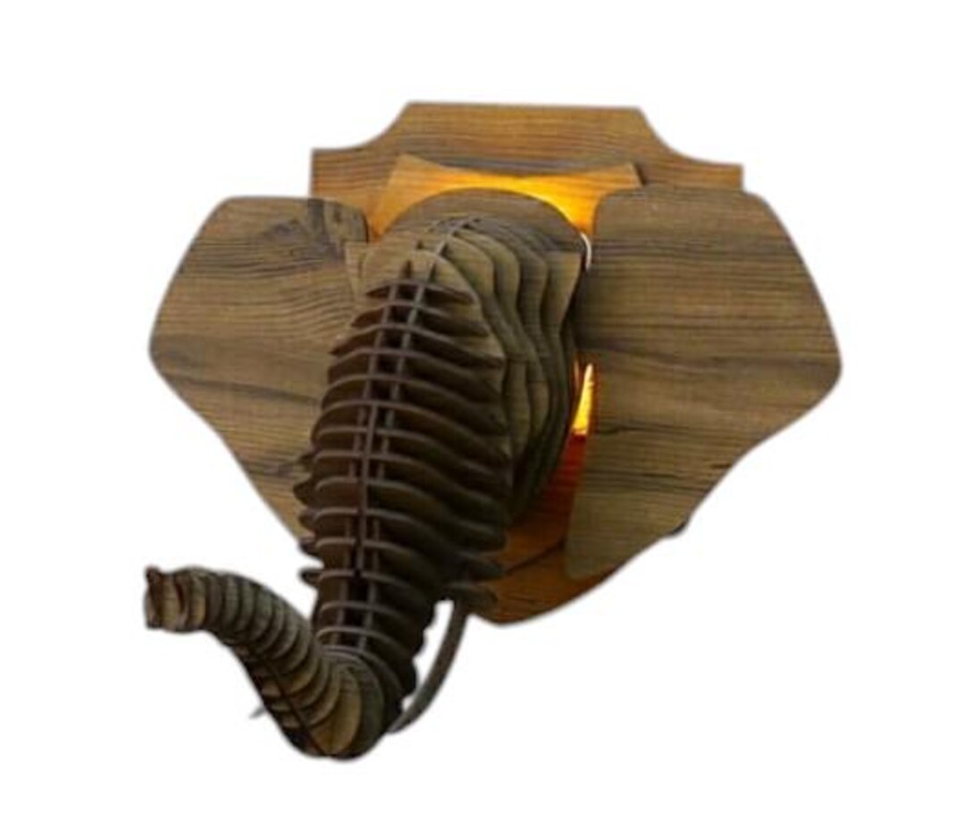 Rustic Wood Elephant Head Wall Sconce With LED Bulb - Etsy