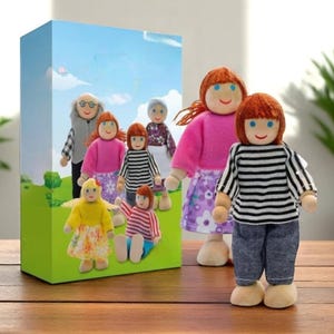 Wooden Puppet Family Set – 6-piece Handcrafted Doll Figures ...