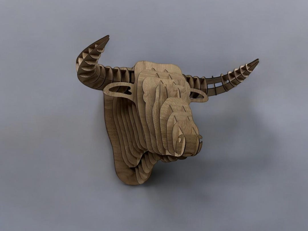 3D Bull Head Wall Art: MDF Puzzle Sculpture (57x40x33 Cm) - Etsy