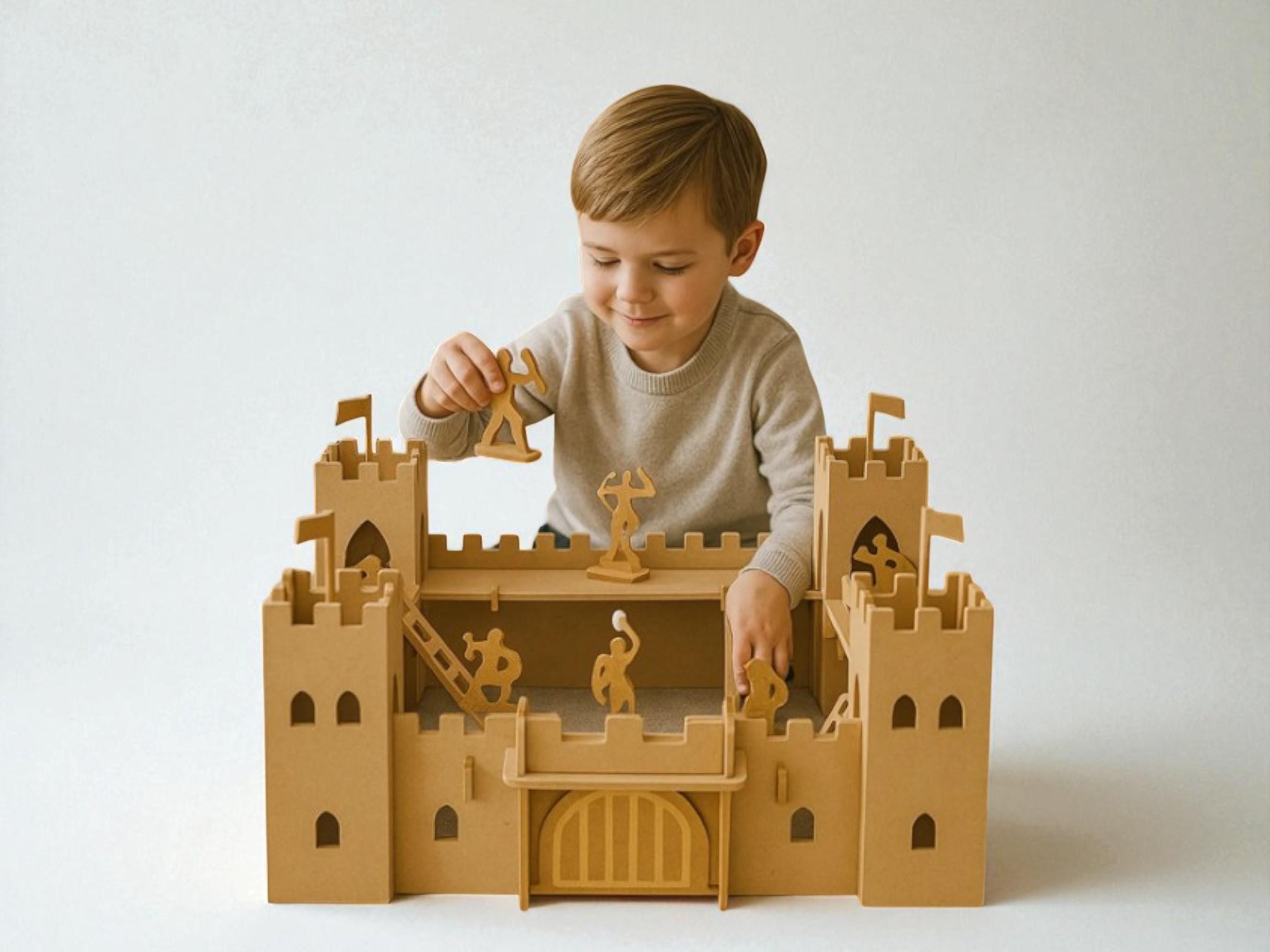 Wooden Castle Toy Playset | Unpainted Knight Fortress With 8 Soldiers ...