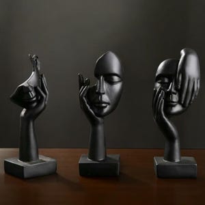 Set of 3 Abstract Hand Face Figurine Sculpture Decorative Object - Etsy