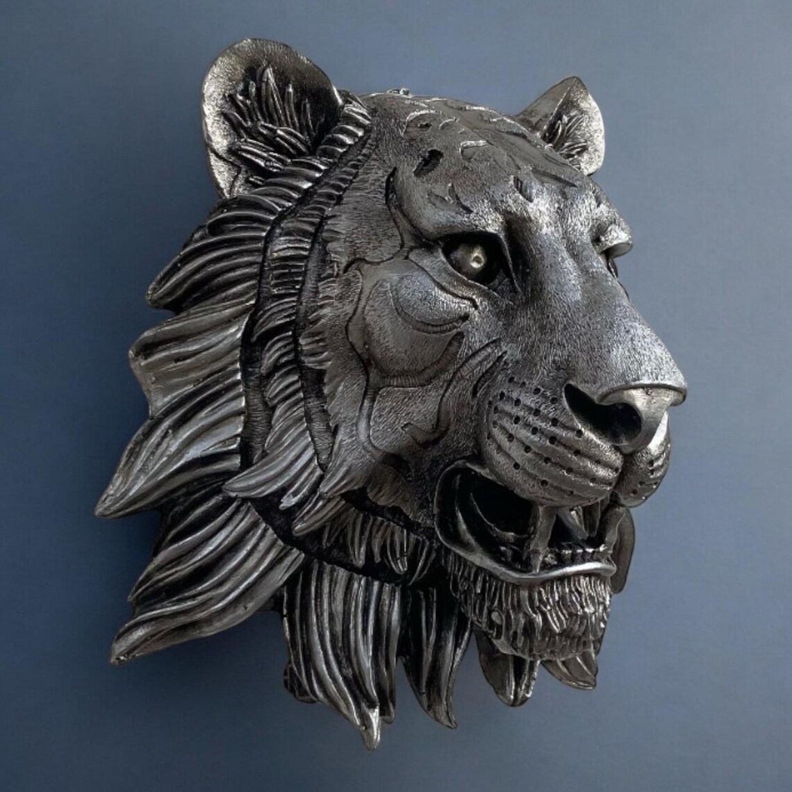 Silver Gray Tiger Statue Wall Hanging Tiger Head Head Wall Decor ...