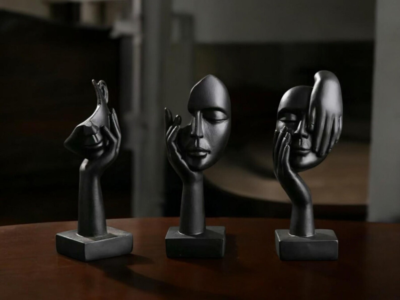 Set of 3 Abstract Hand Face Figurine Sculpture Decorative Object - Etsy