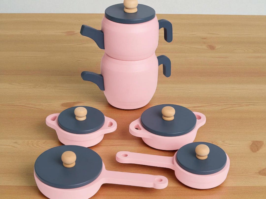 Pink Wooden Kitchen Play Set: Toy Pots, Pans & Kettle - Etsy