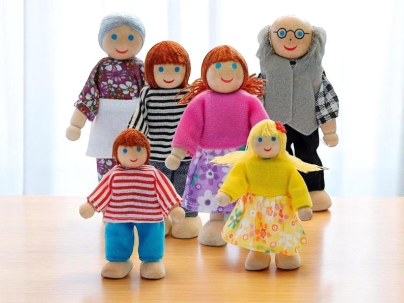 Wooden Puppet Family Set – 6-piece Handcrafted Doll Figures ...