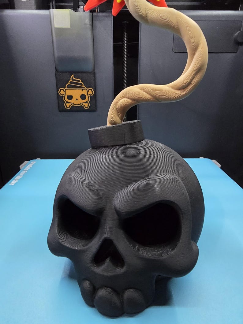 Skull Bomb Figurine Black 3D Printed Creepy Desk Buddy Funny Halloween ...