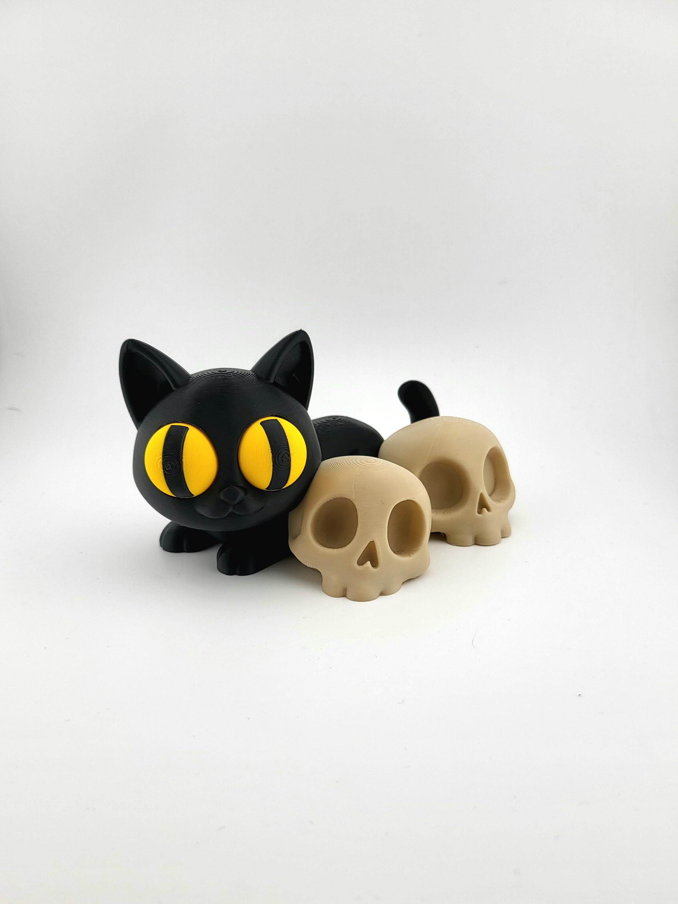 3D Printed Cat Figurine Black Cat With Skulls: Gothic Halloween Decor ...