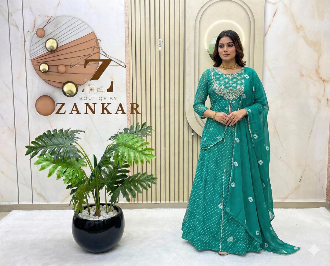 Teal Green Georgette Lehenga Choli: Sequins Embroidery, Indian Wedding ...