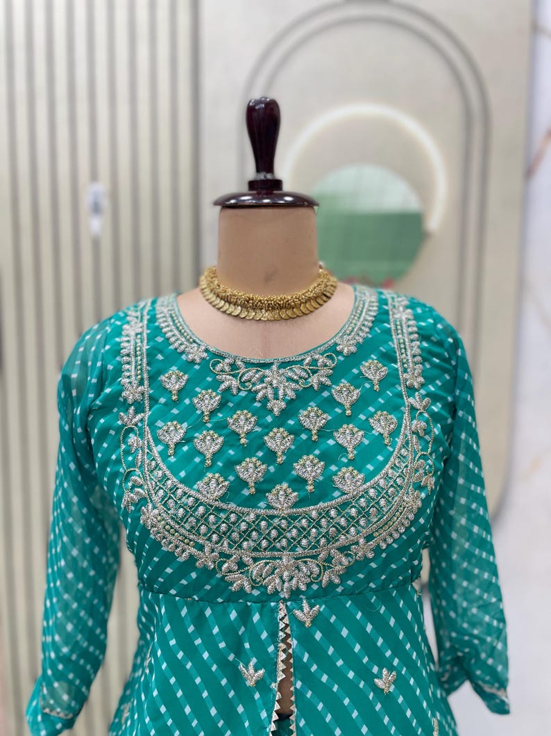 Teal Green Georgette Lehenga Choli: Sequins Embroidery, Indian Wedding ...