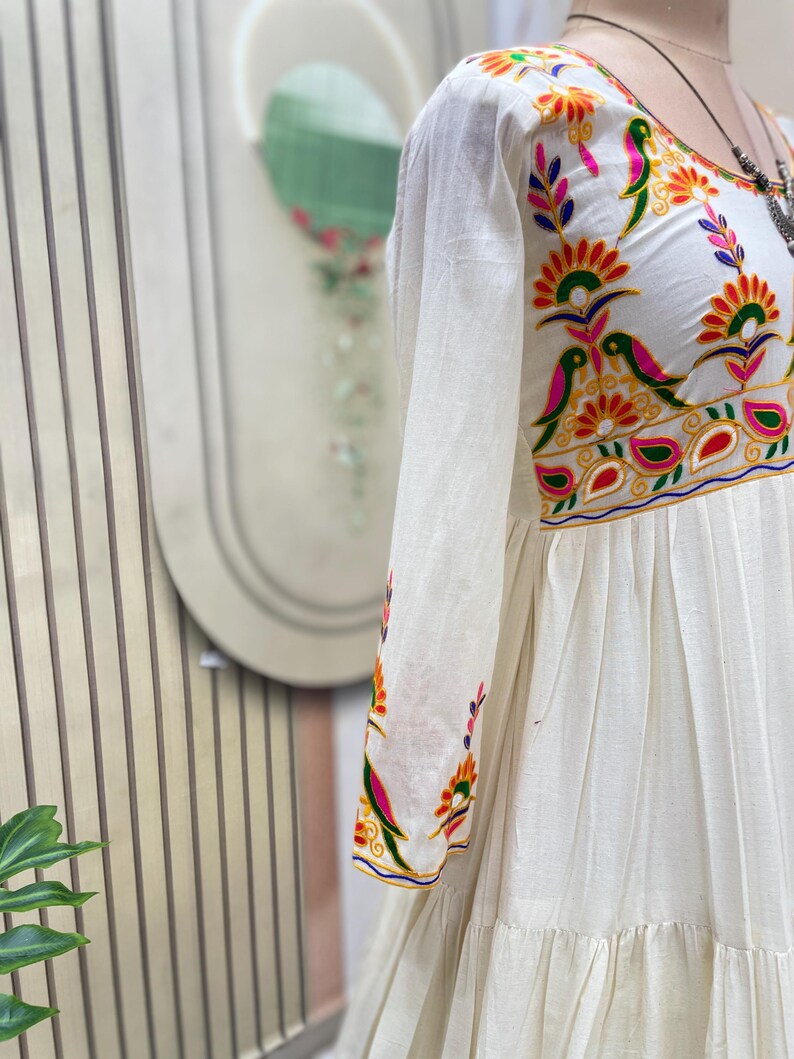 Kora Cotton Navratri Gown, Embroidered Garba Dress, Flared Raffle ...