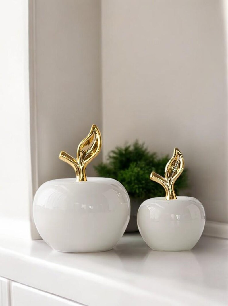 Creative Ceramic Apple Figurine Handcrafted White Apple Sculpture ...