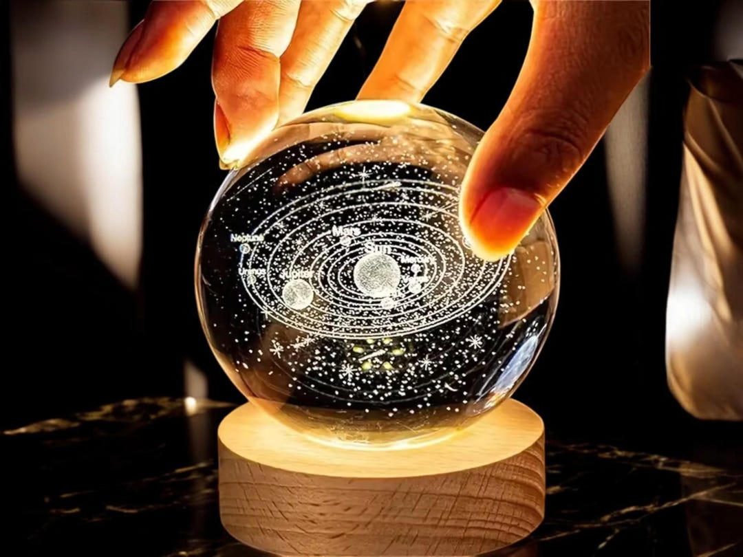 3D LED Crystal Ball Toys Table Lamp 3D Moon Planet Galaxy Decor Party ...