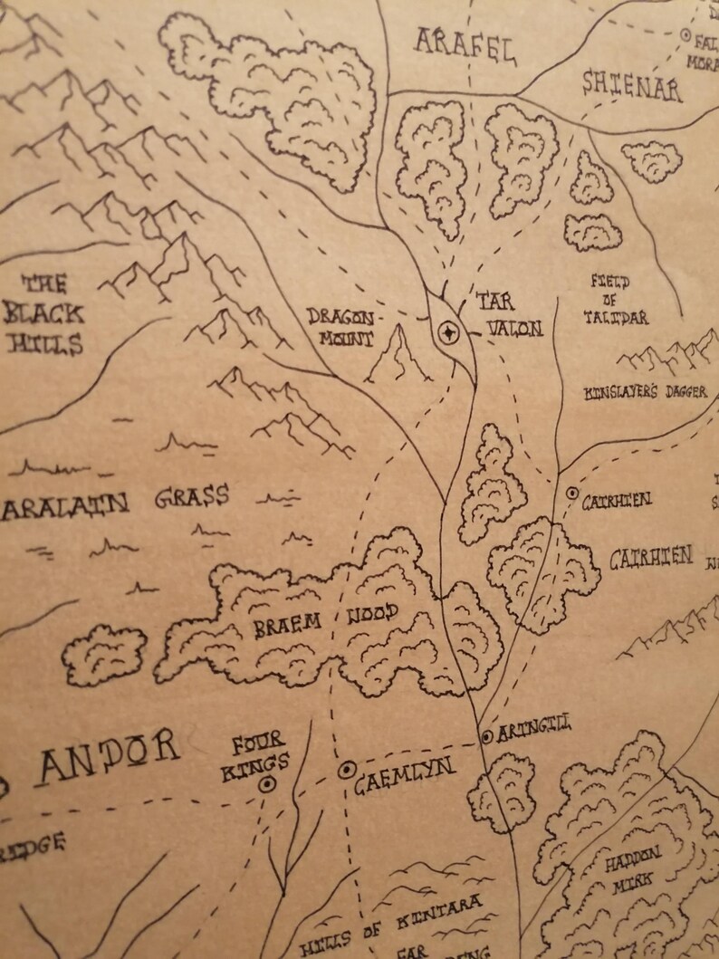 Mapa dibujado a mano de La Rueda del Tiempo Westlands A2: regalos de ...