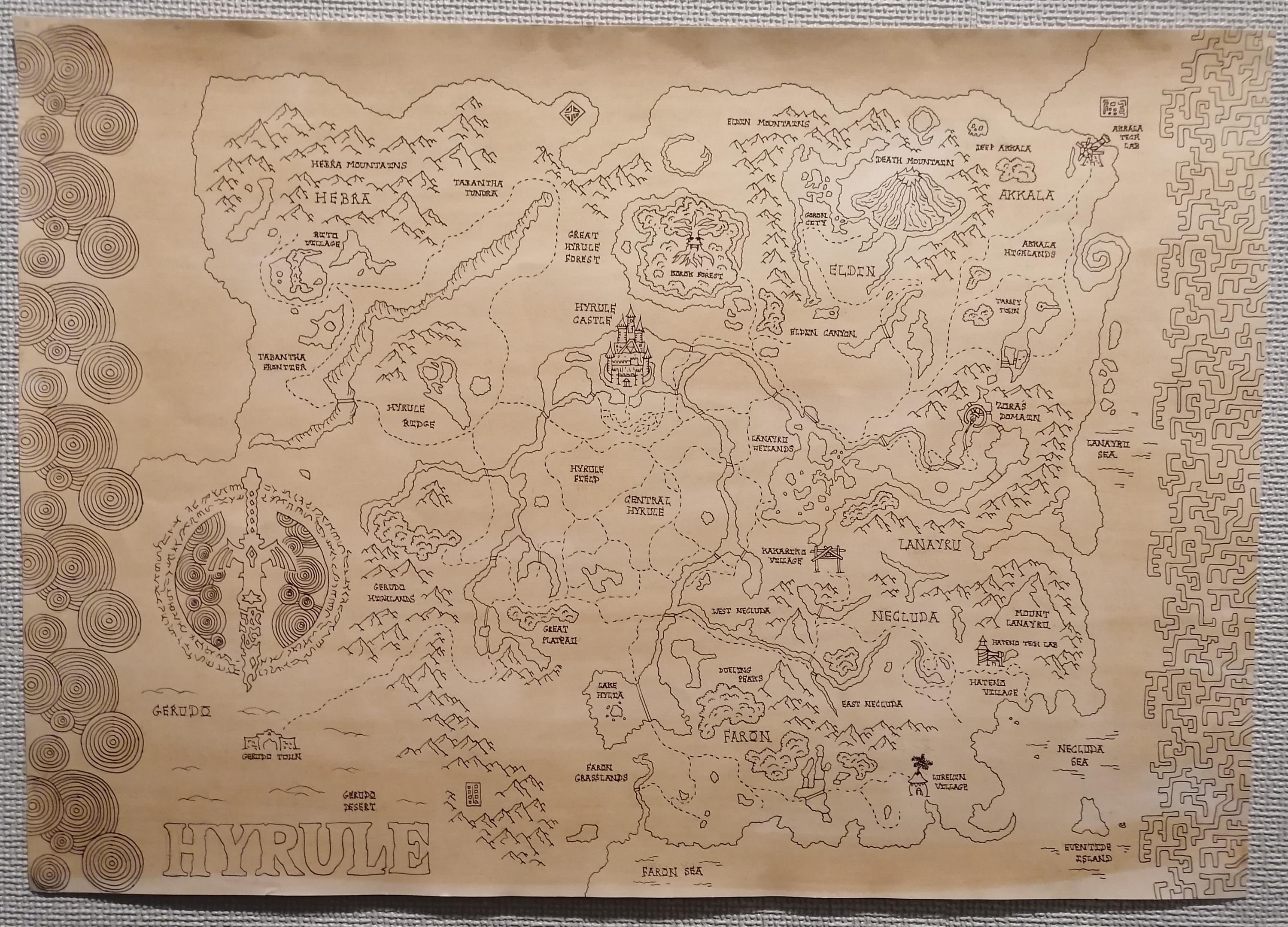 Legend of Zelda Hyrule A2 Hand Drawn Map Fantasy Map Art Gifts for ...