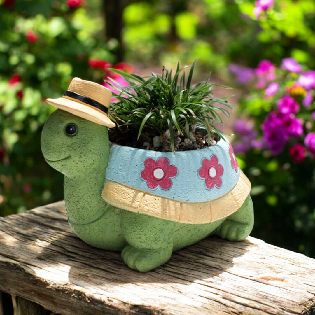 Turtle Planter, Resin Turtle Flower Pot, Garden Decor, Outdoor Plant ...