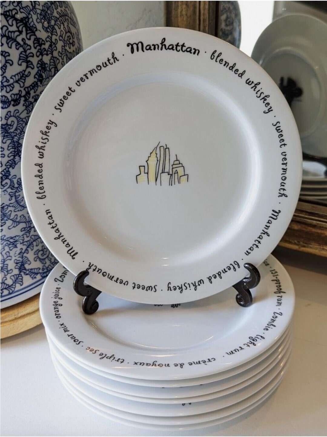 Pottery Barn bar Lingo 8-inch Cocktail Plates With Drink Recipe Decor ...