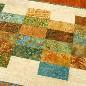 Quilted Batik Table Runner in Earth Tones With Blue, Modern Quilted ...
