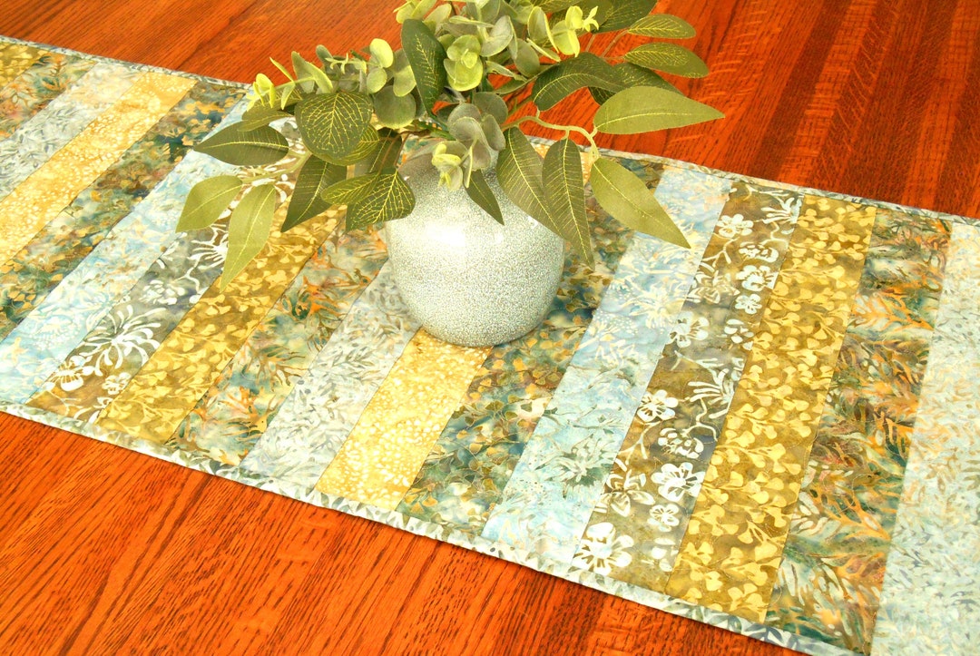 Quilted Table Runner in Shades of Blue and Gold, Blue and Yellow Dining ...